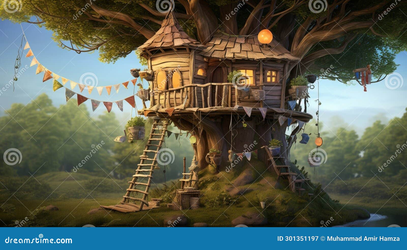 A Cozy Treehouse with Elevated Birthday Wishes Stock Illustration ...