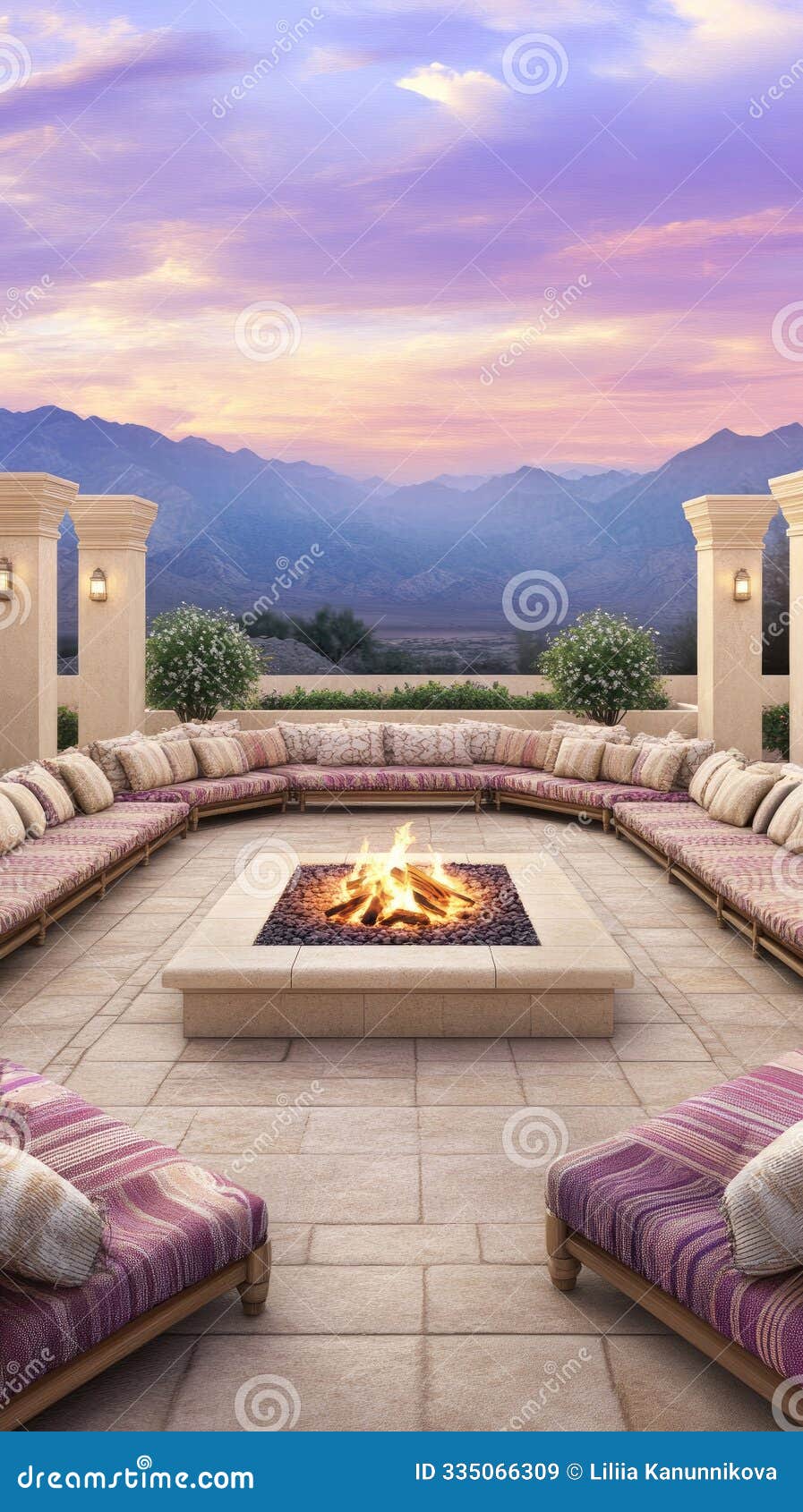 A Cozy Triangular Space Features a Fire Pit Surrounded by Inviting ...