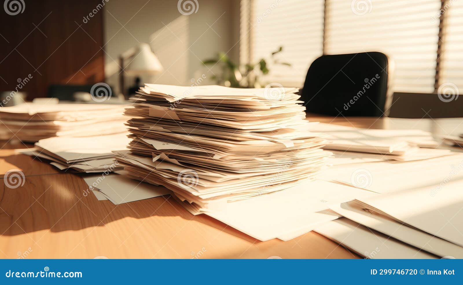 Cozy and Warmly Lit Workspace with a Stack of Papers on the Desk ...