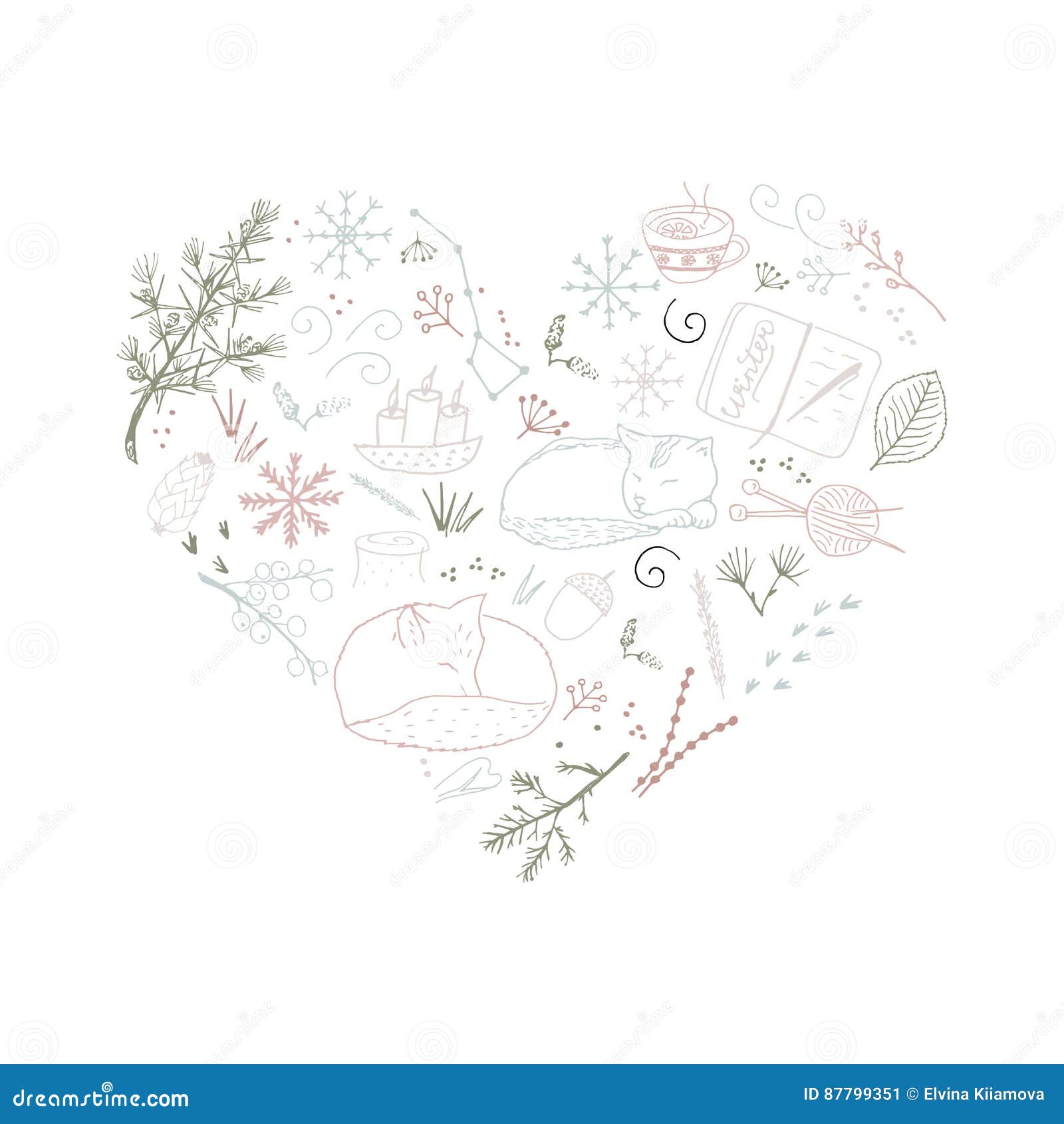 Cozy Winter Hand Drawn Elements Stock Vector - Illustration of forest ...