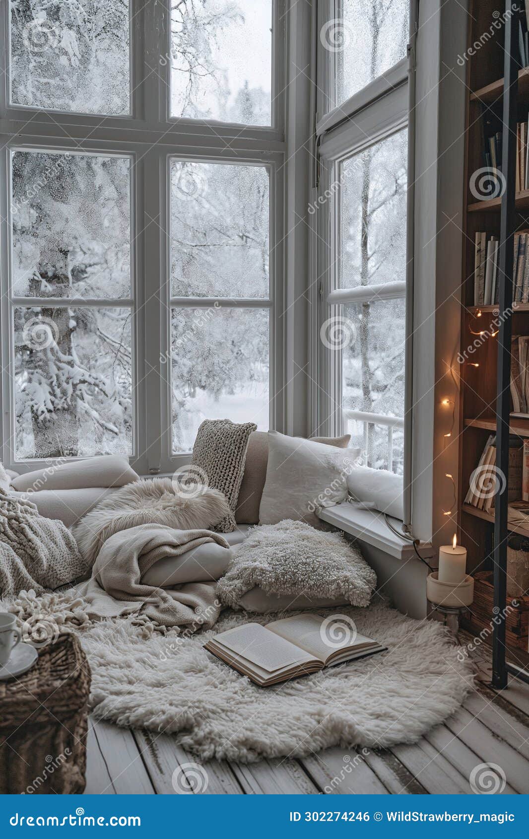 Cozy Winter Reading Nook with Snowy View. - AI Generated Stock ...