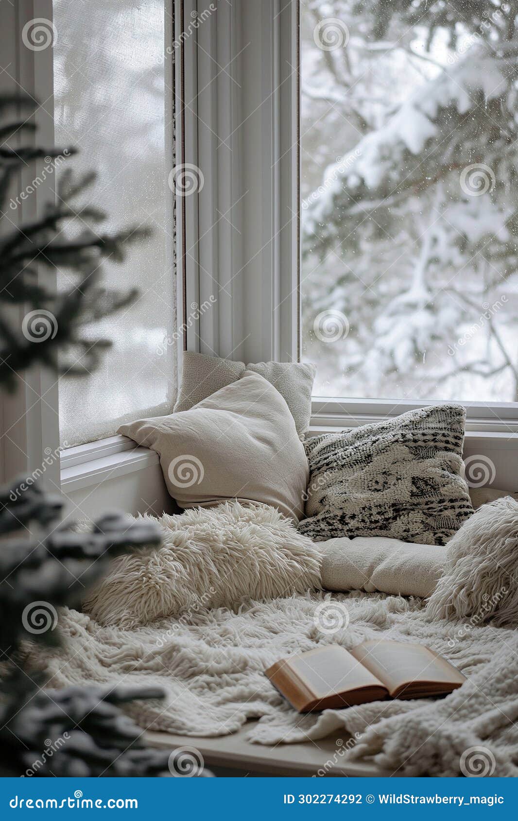 Cozy Winter Reading Nook with Snowy View. - AI Generated Stock ...
