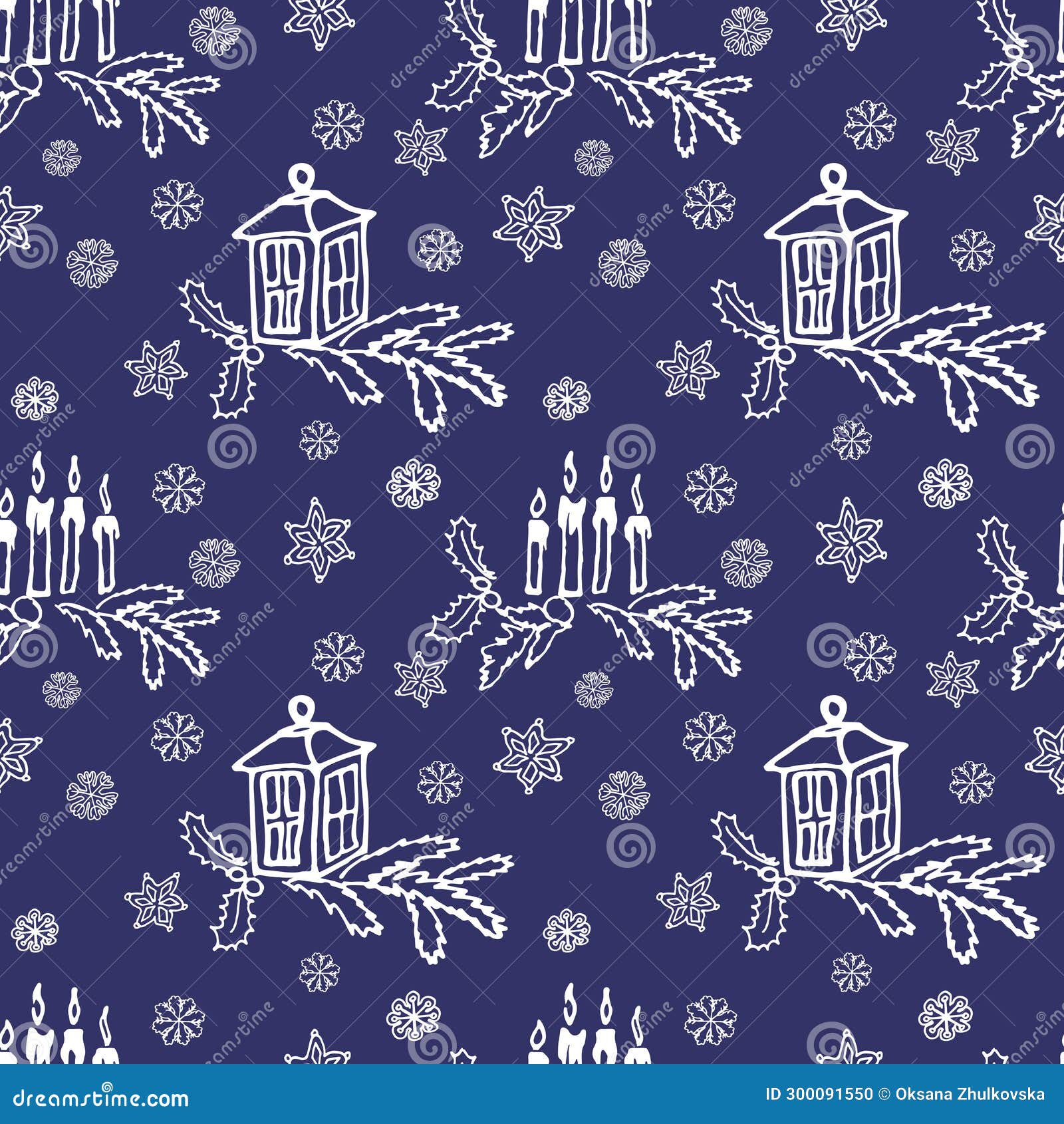 Cozy Winter Seamless Pattern with Doodle Hand Drawn Elements of Candle ...
