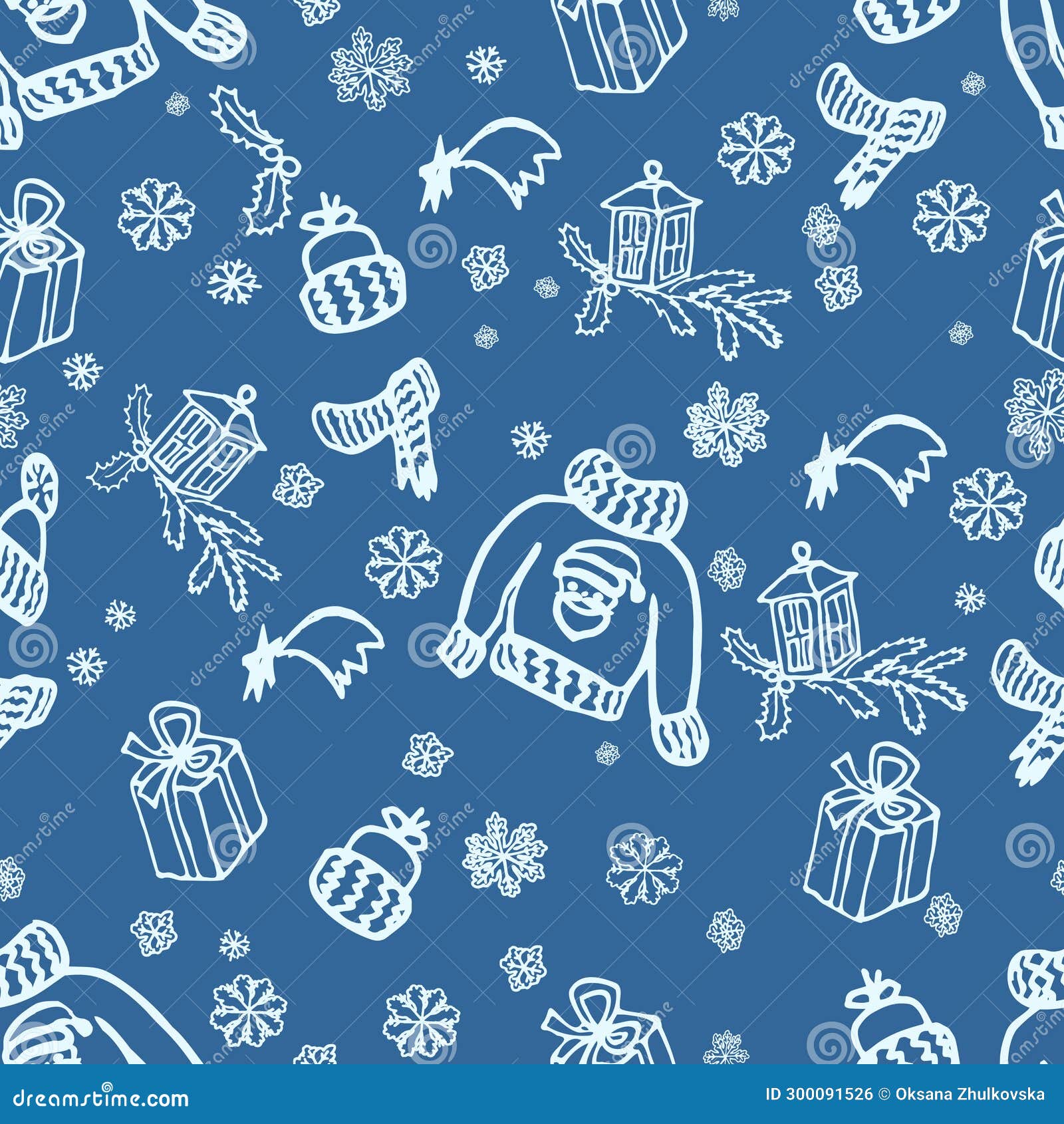 Cozy Winter Seamless Pattern with Doodle Hand Drawn Elements of Gift ...