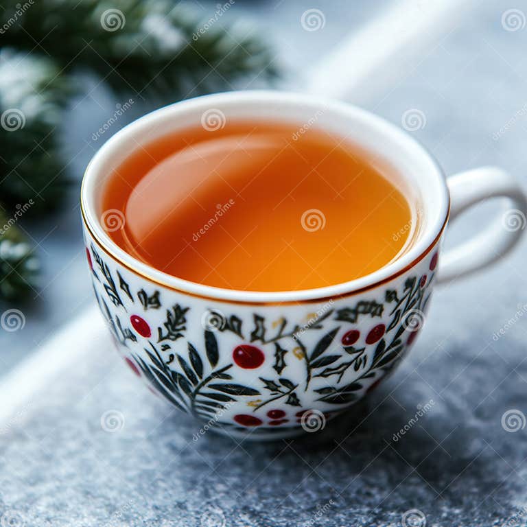 Cozy Winter Tea in a Patterned Mug Stock Illustration - Illustration of ...