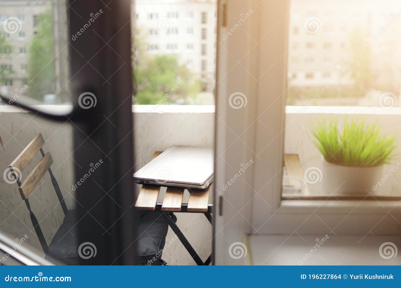 Cozy Work Place at Balcony with Nice Decoration. Remote Working Place ...