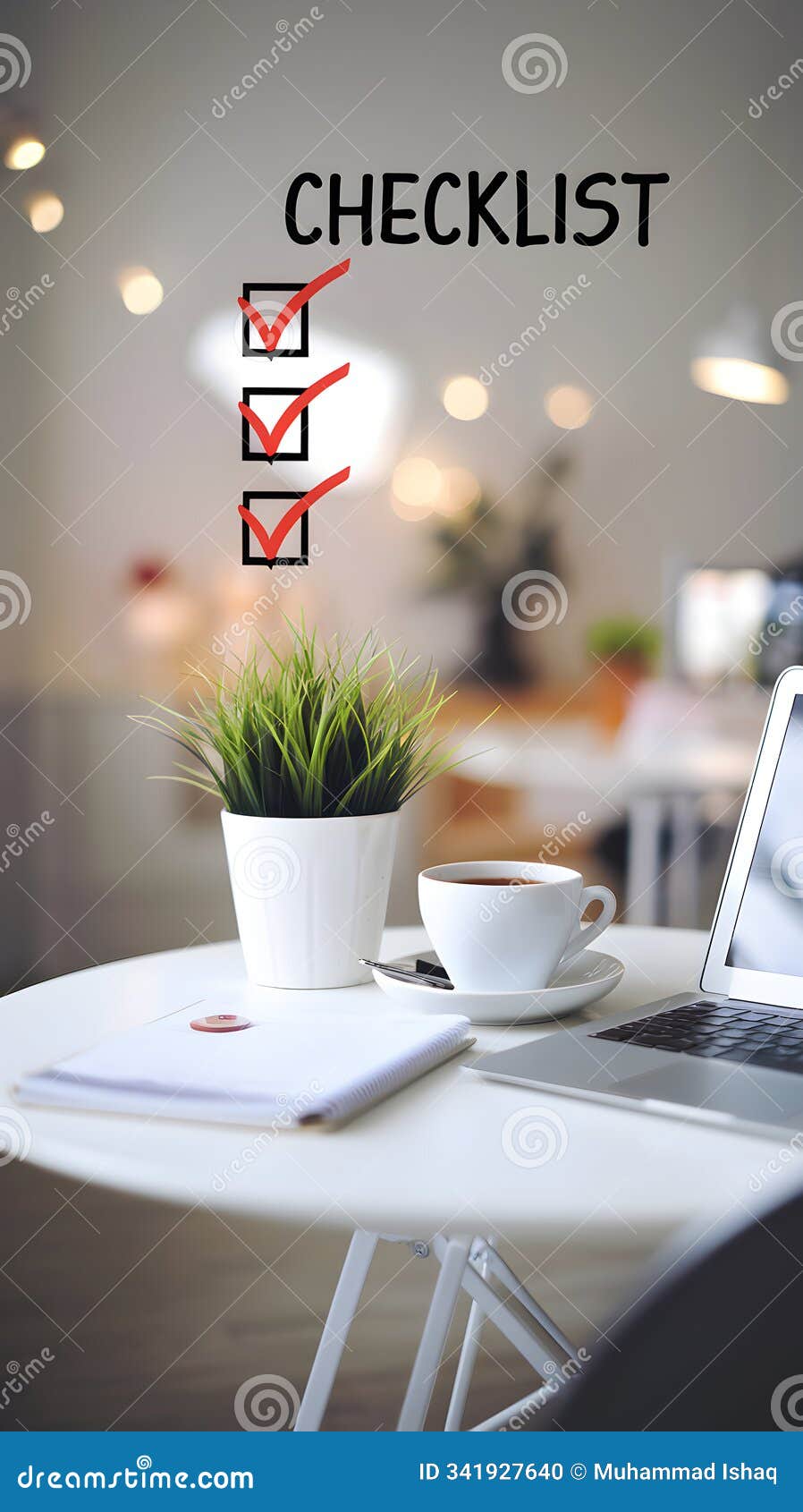 Vertical Checklist With Checkboxes On Blue Background Stock Photo ...