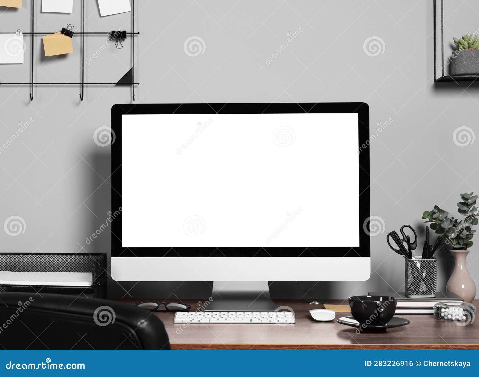 Cozy Workspace with Modern Computer on Wooden Desk Stock Photo - Image ...