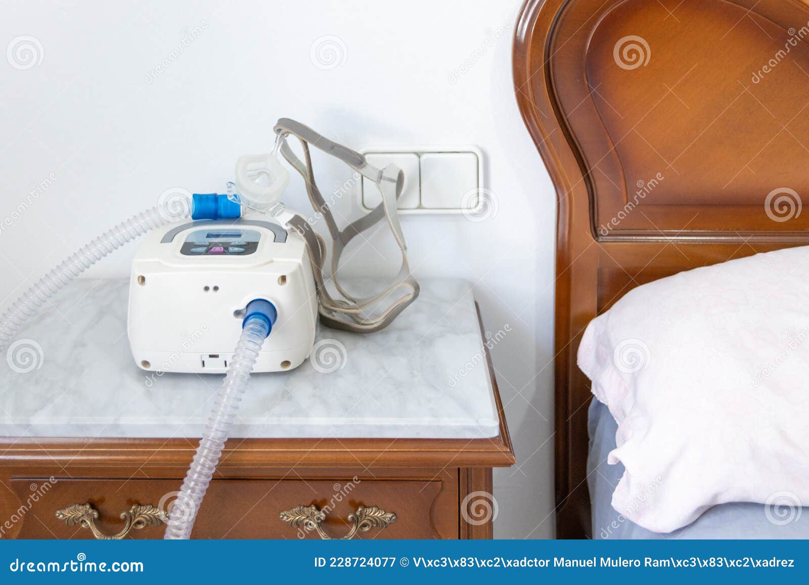 Cpap Machine With Air Hose And Head Mask On Bedside Table Stock Image Image Of Positive