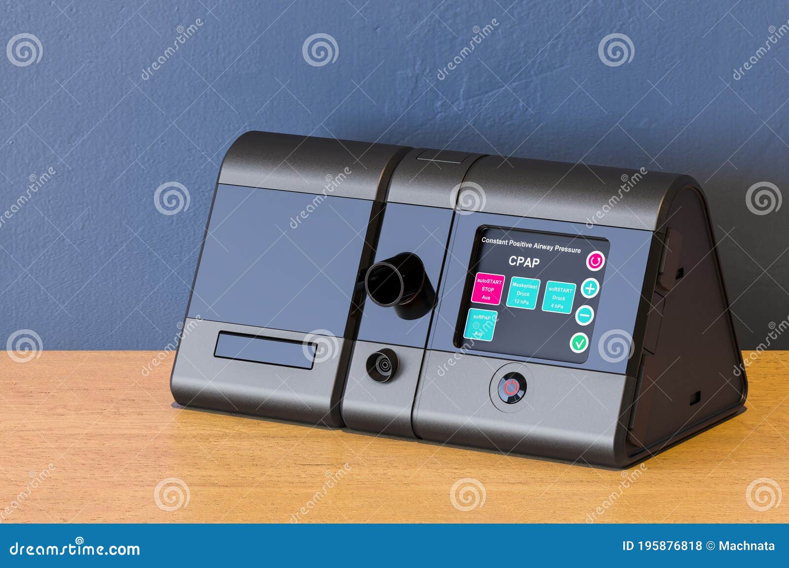 CPAP Machine on the Wooden Table. 3D Rendering Stock Illustration ...