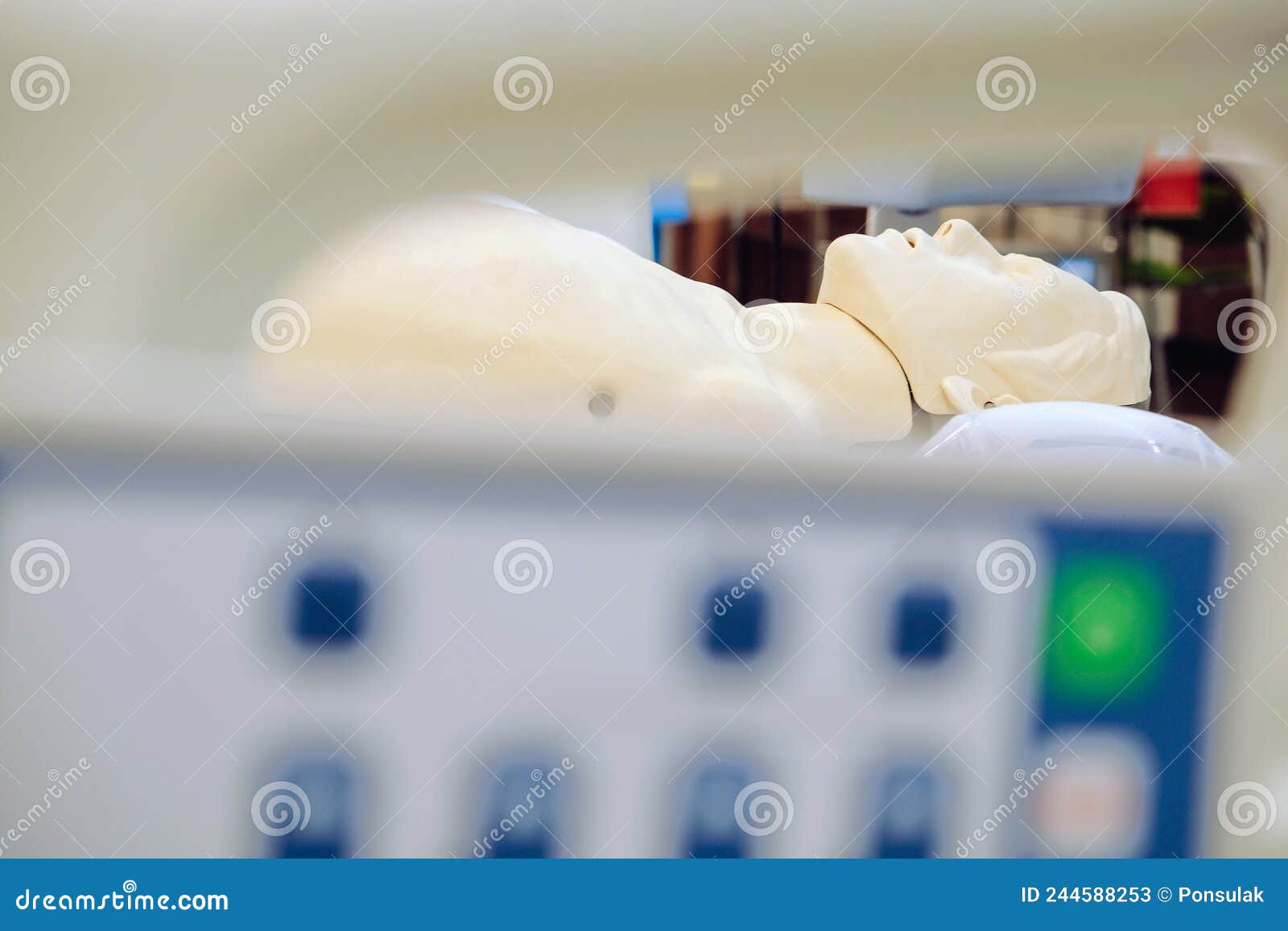 Defibrillator On A Dummy Doll For Practice. Cpr Dummy For Training ...