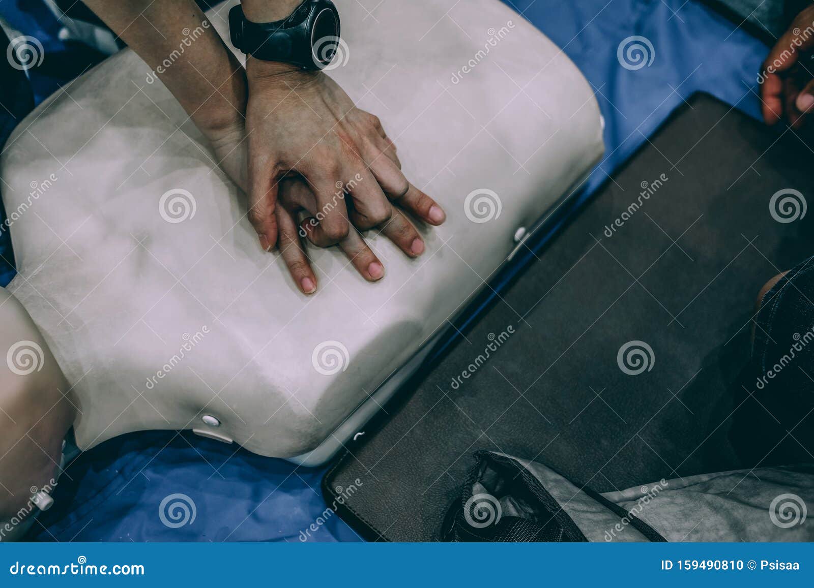 CPR First Aid Resuscitation Training. Chest Compression on Dummy Stock ...