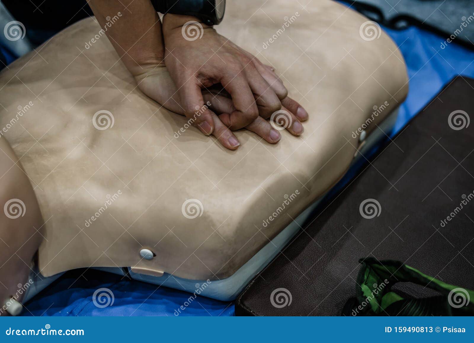 CPR First Aid Resuscitation Training. Chest Compression on Dummy Stock ...