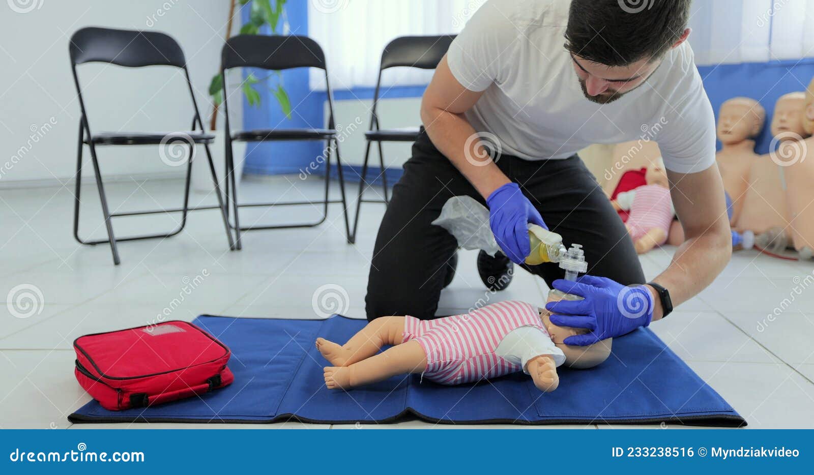 CPR Training Medical Procedure. Demonstration of Breast Compression on ...