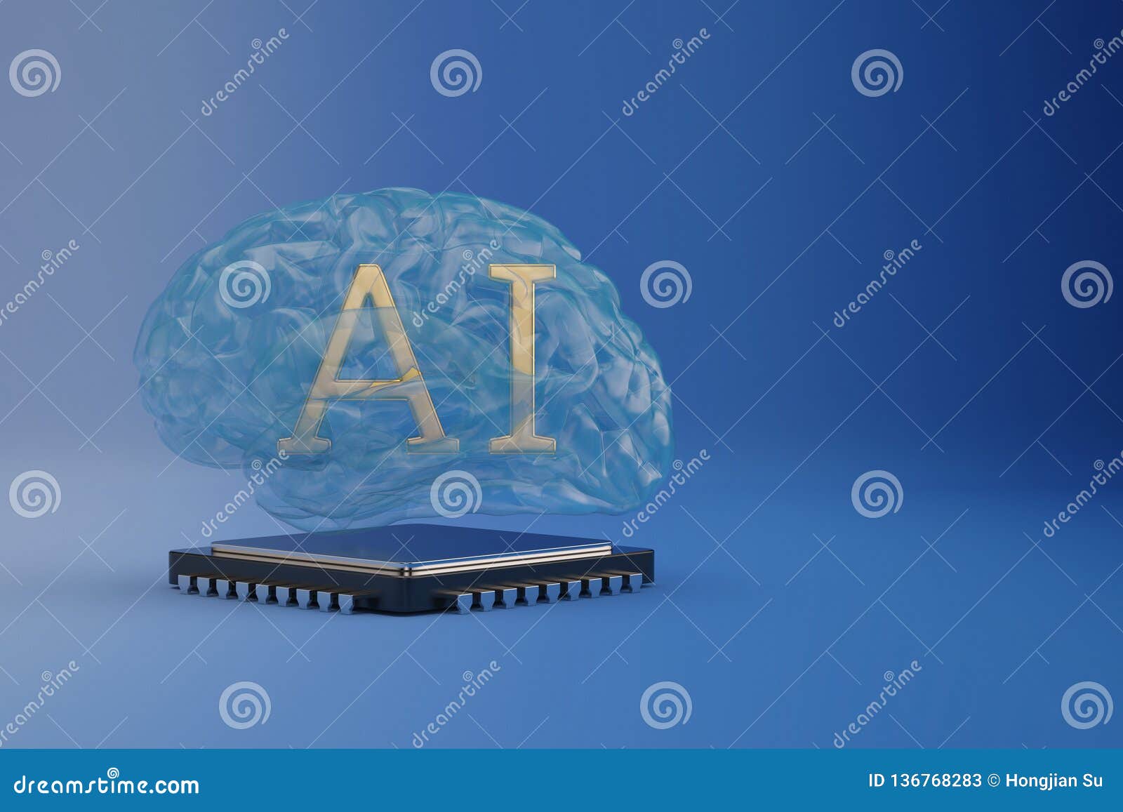 Cpu with Ai Brain on Blue Background 3D Illustration Stock Illustration ...