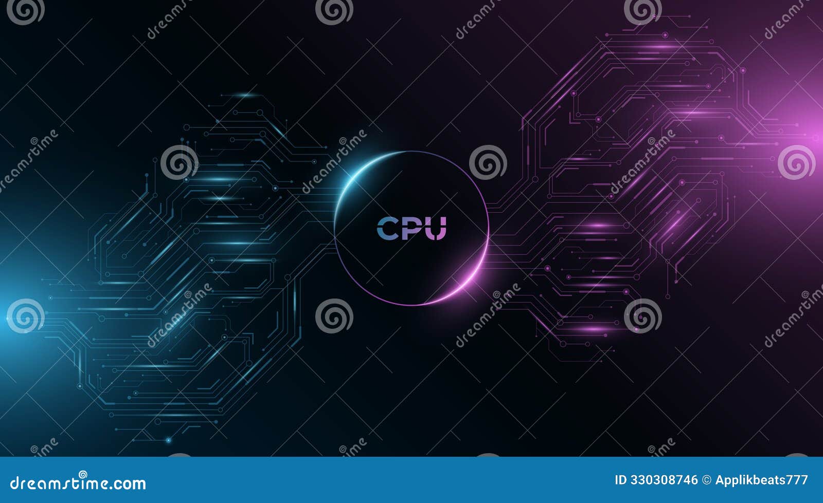 CPU Background with Glowing Circuit Computer Board. Light Effect. Big ...