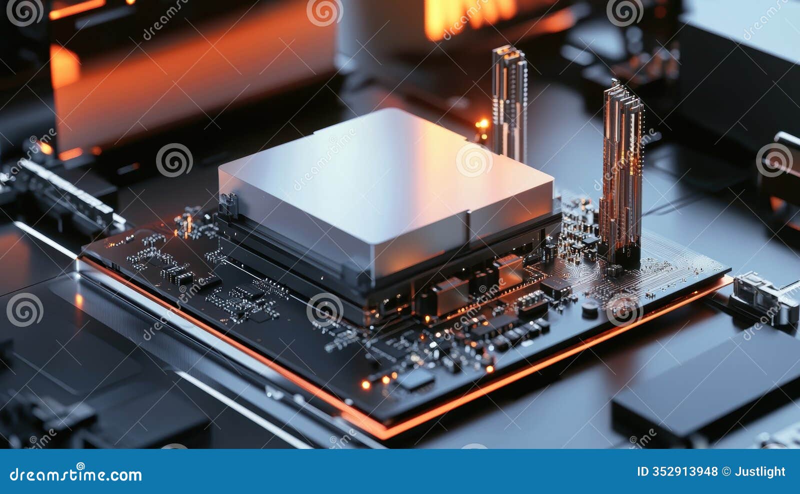 Cpu is Being Installed on Motherboard with Orange Lights Stock ...