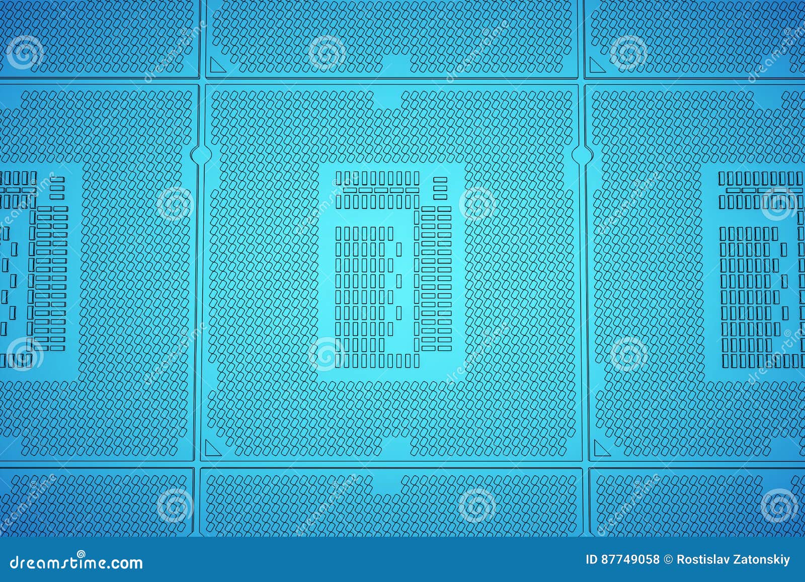 CPU Blue Print, Thin Line Illustration, Black Outline Symbol on Blue ...