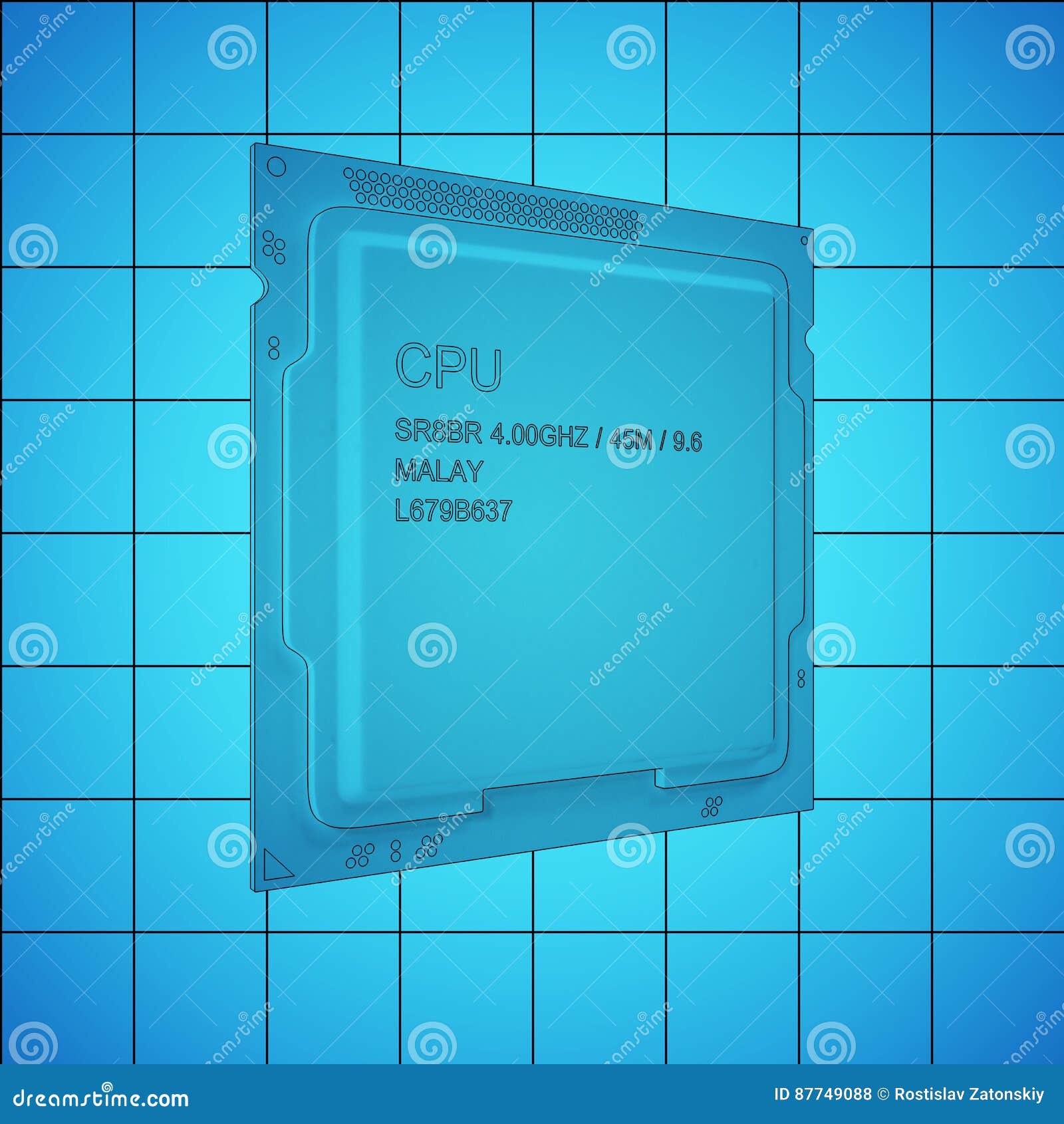 CPU Blue Print, Thin Line Illustration, Black Outline Symbol on Blue ...