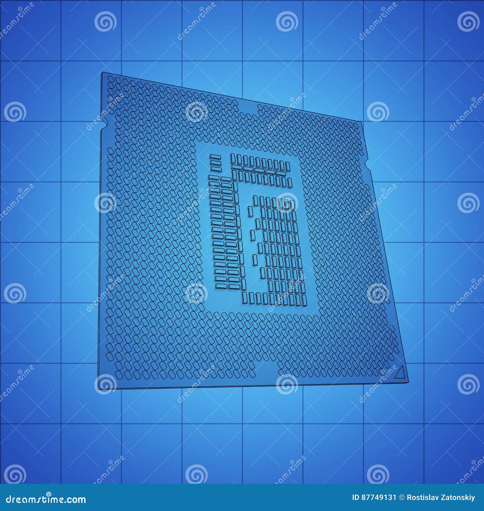 CPU Blue Print, Thin Line Illustration, Black Outline Symbol on Blue ...