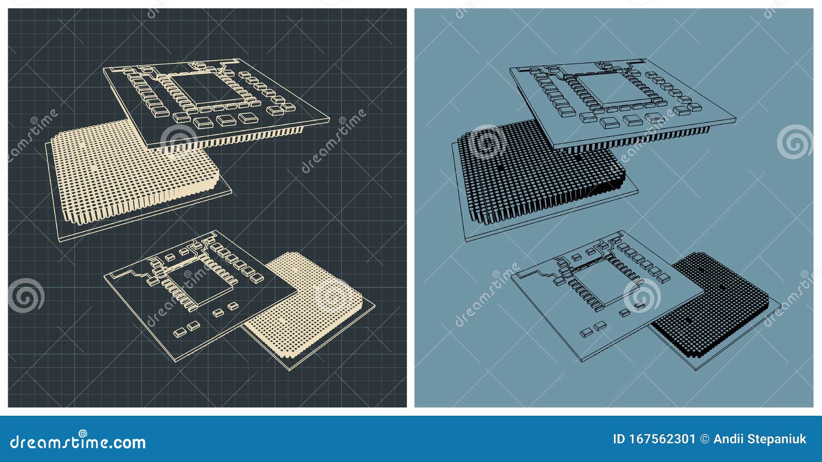 CPU Blueprints and Integrated Electronics Stock Vector - Illustration ...