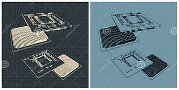 CPU Blueprints and Integrated Electronics Stock Vector - Illustration ...