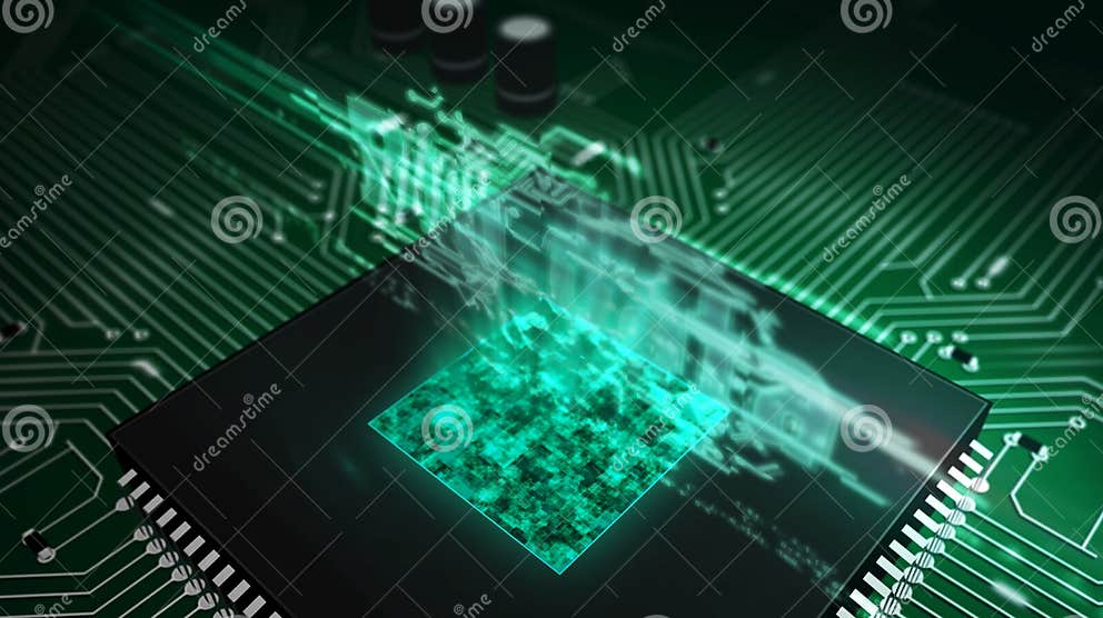 CPU on Board with Big Data Hologram Stock Illustration - Illustration ...