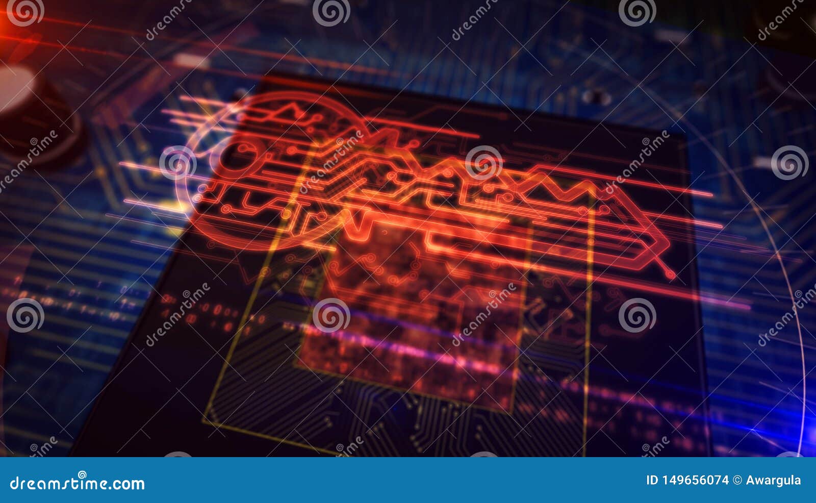 CPU on Board with Bulb Hologram Display Stock Illustration - Illustration of display, crime ...