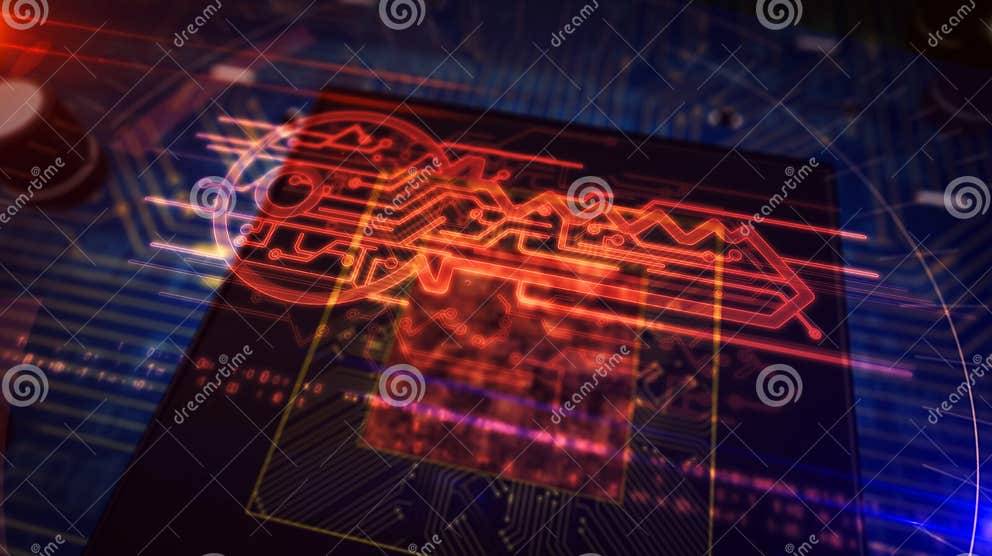 CPU on Board with Bulb Hologram Display Stock Illustration - Illustration of display, crime ...