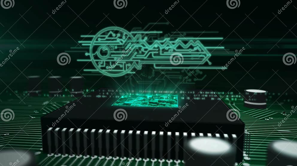 CPU on Board with Cyber Key Hologram Stock Illustration - Illustration ...