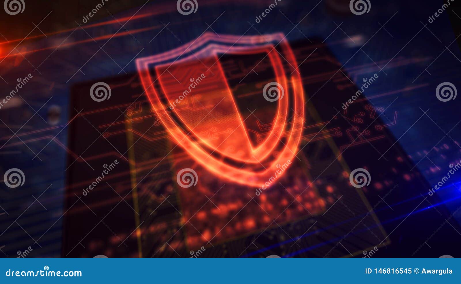 CPU on Board with Shield Hologram Display Stock Illustration ...