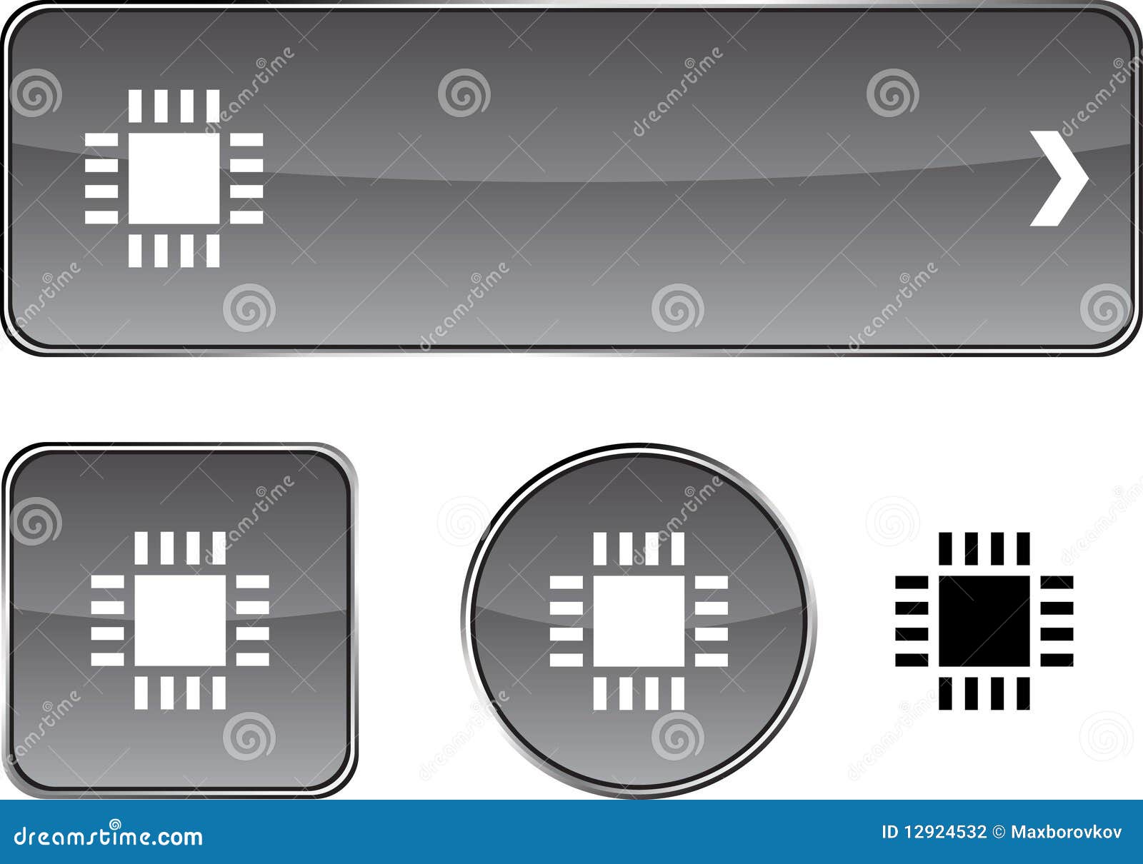 Cpu button set. stock vector. Illustration of square - 12924532