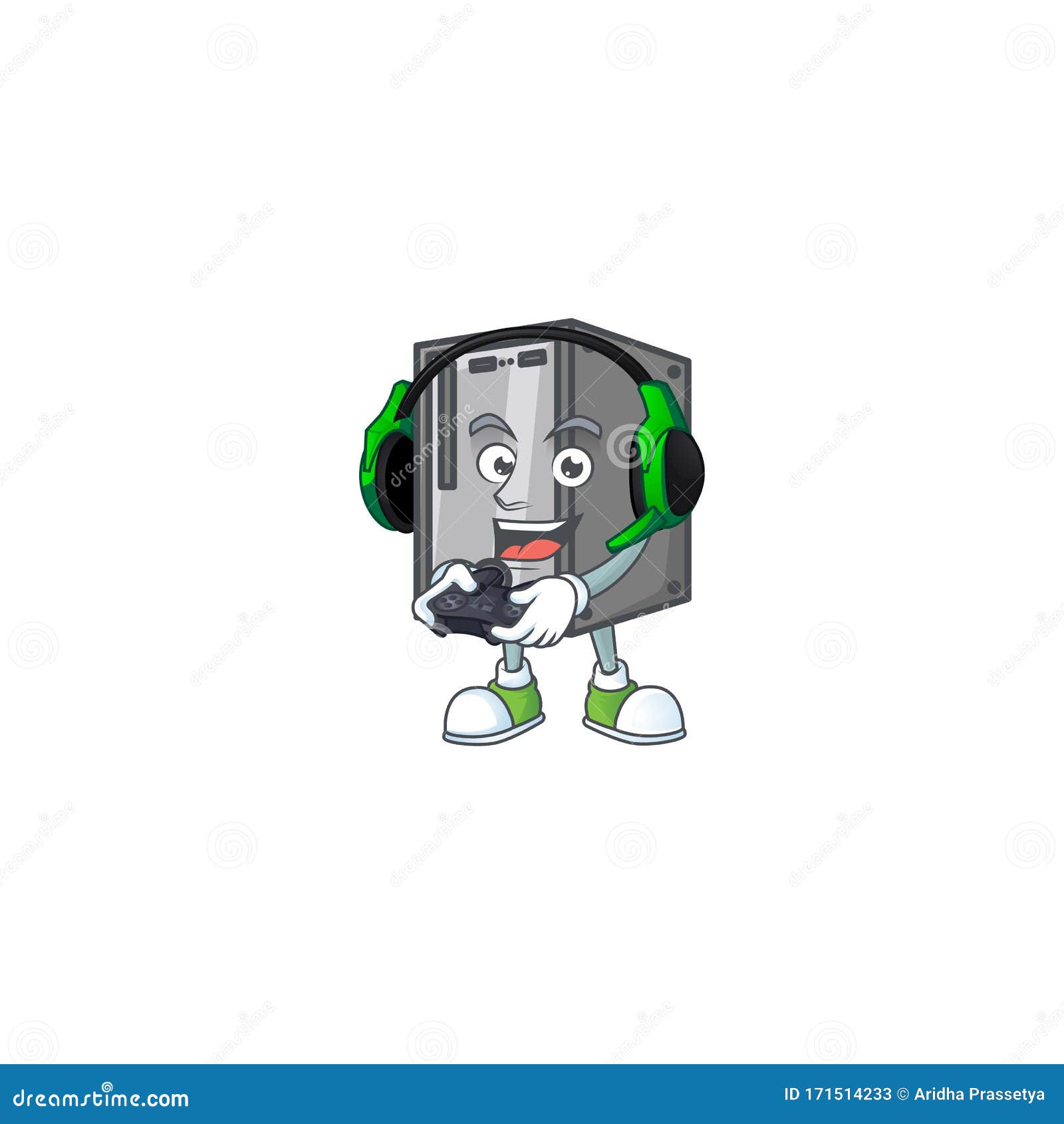 CPU Cartoon Picture Play a Game with Headphone and Controller Stock ...