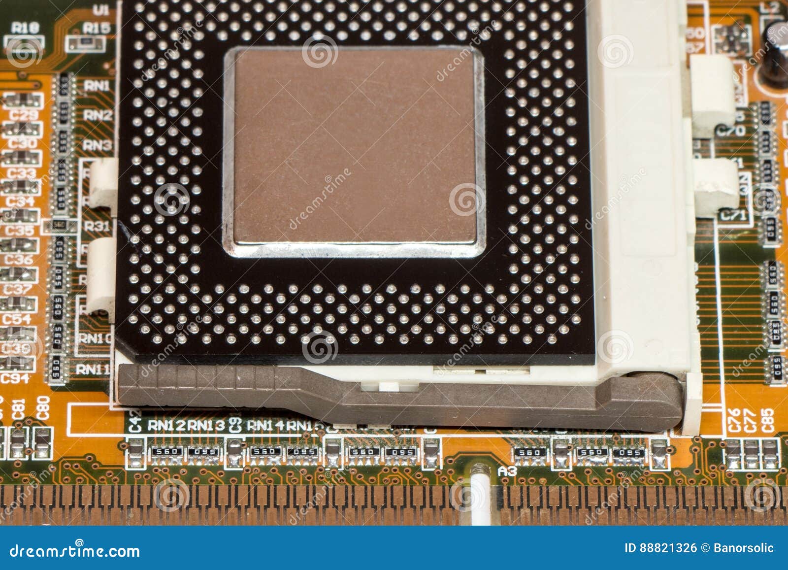 CPU Central Processing Unit Microchip Installed in Socket Stock Photo ...