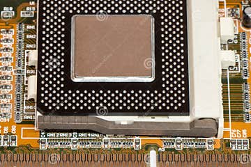 CPU Central Processing Unit Microchip Installed in Socket Stock Photo ...