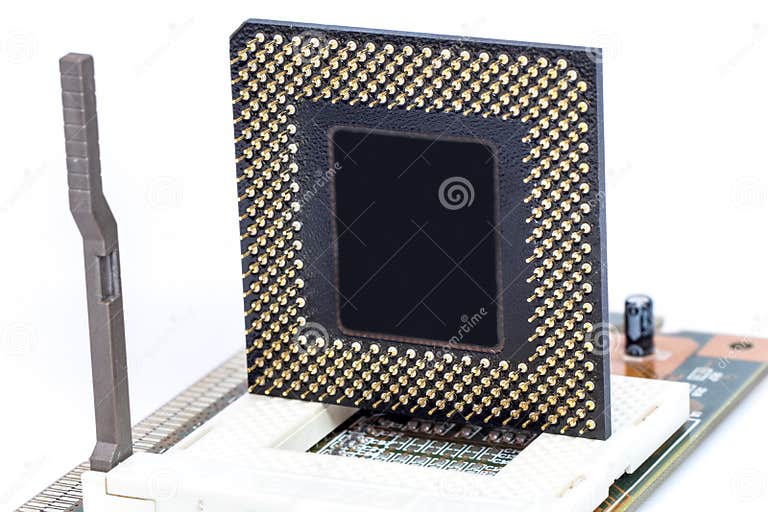CPU Central Processing Unit Microchip on Socket Stock Image - Image of ...
