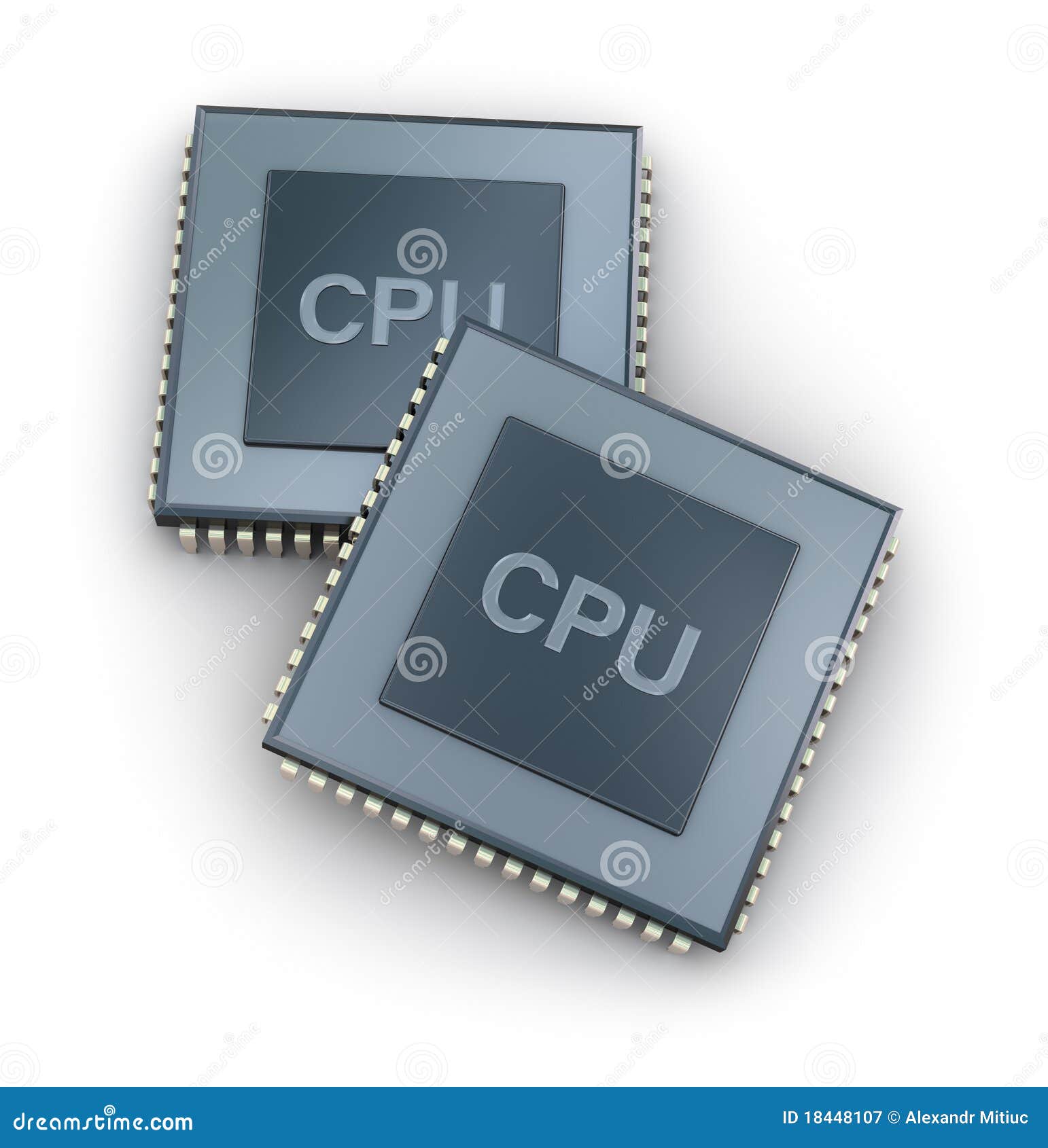Central Processor Unit CPU Top View Isolated On Whitebackground. 3d ...