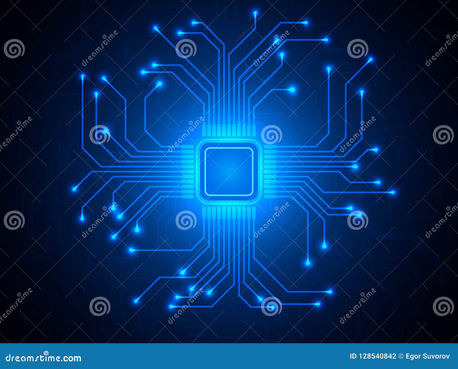 CPU Chip On Blue Background. Microprocessor With Bright Connections ...