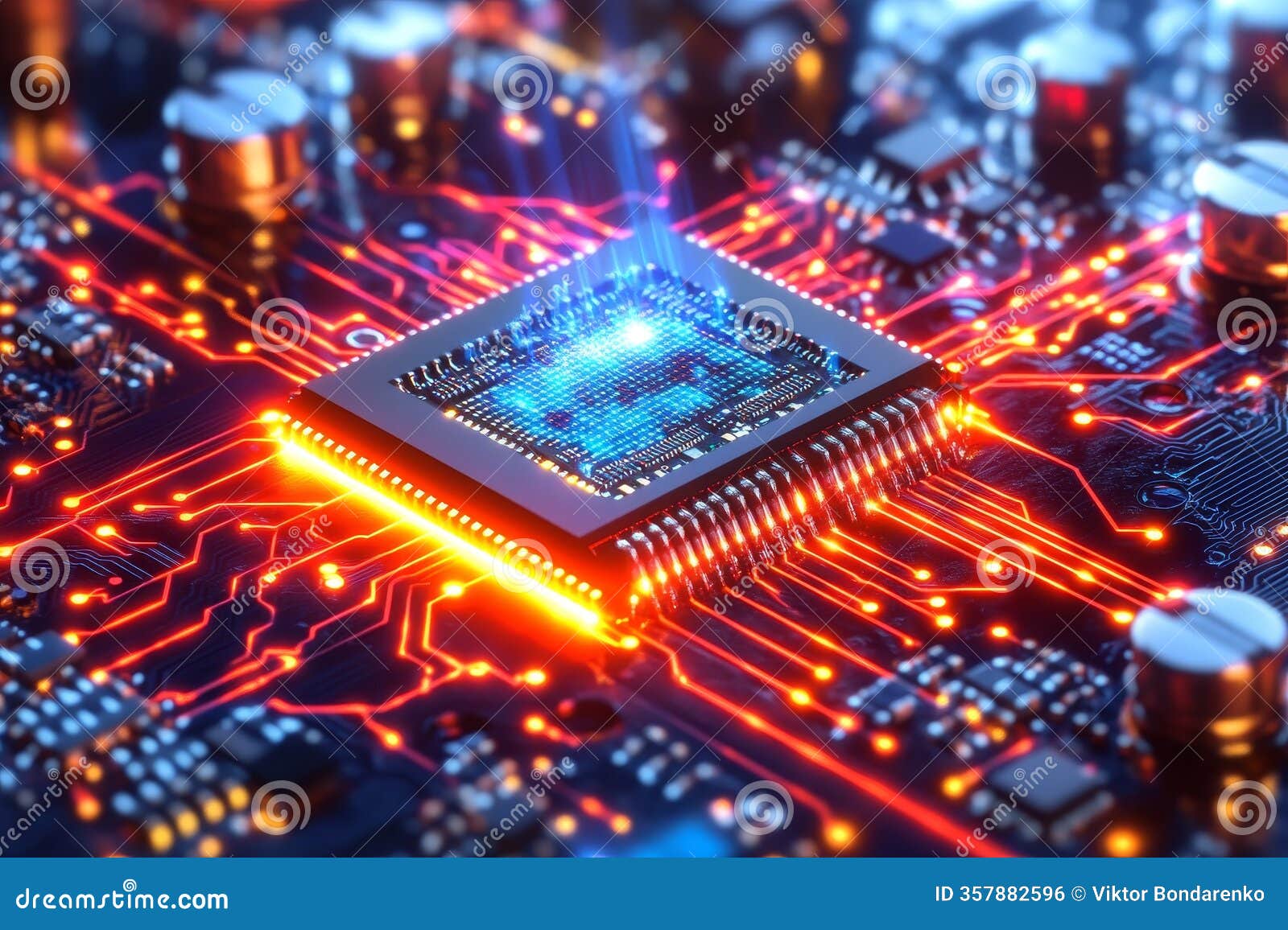 CPU Chip on Circuit Board Design with a Microchip CPU Processor Turning ...
