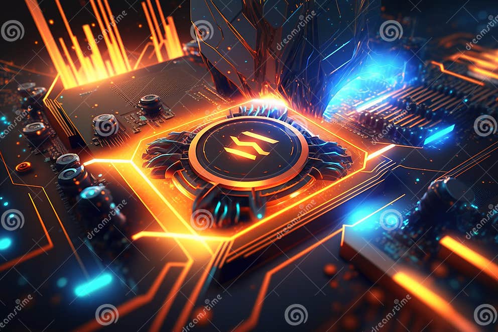 CPU Chip on Circuit Board, Processor with Magic Light Inside Computer, Generative AI Stock ...