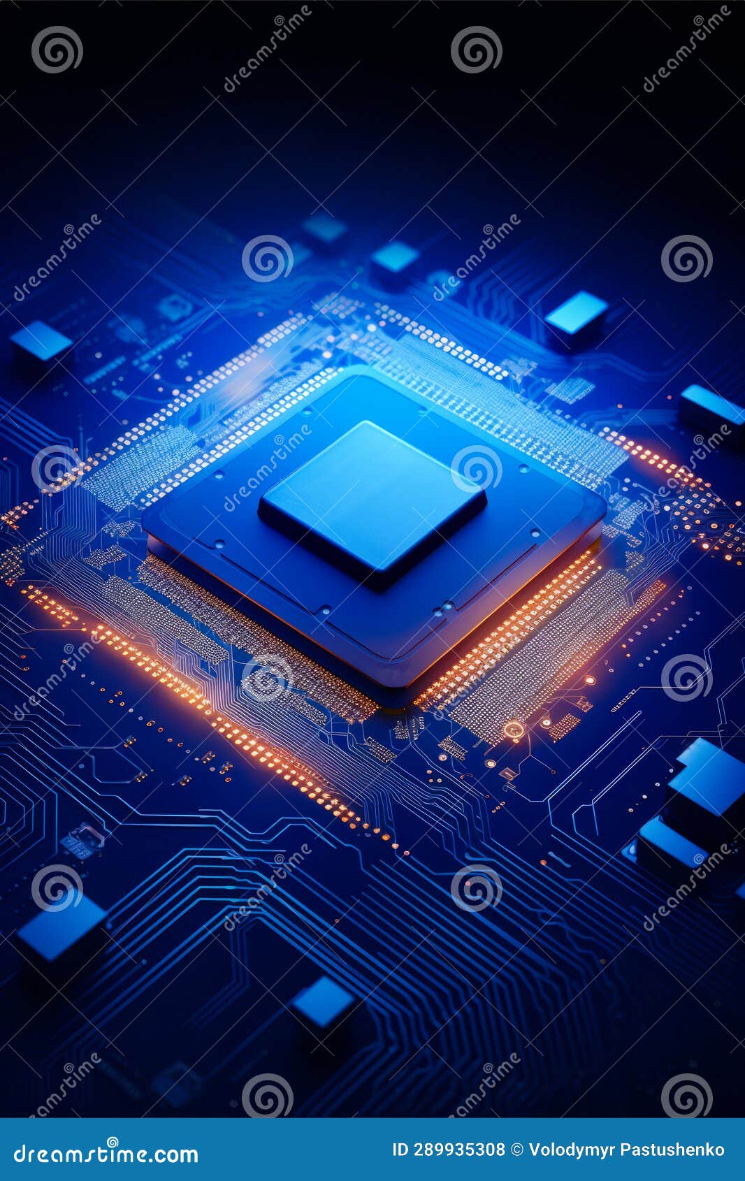 Cpu Chip on Computer Board with Blue Lights Around it. Generative AI ...