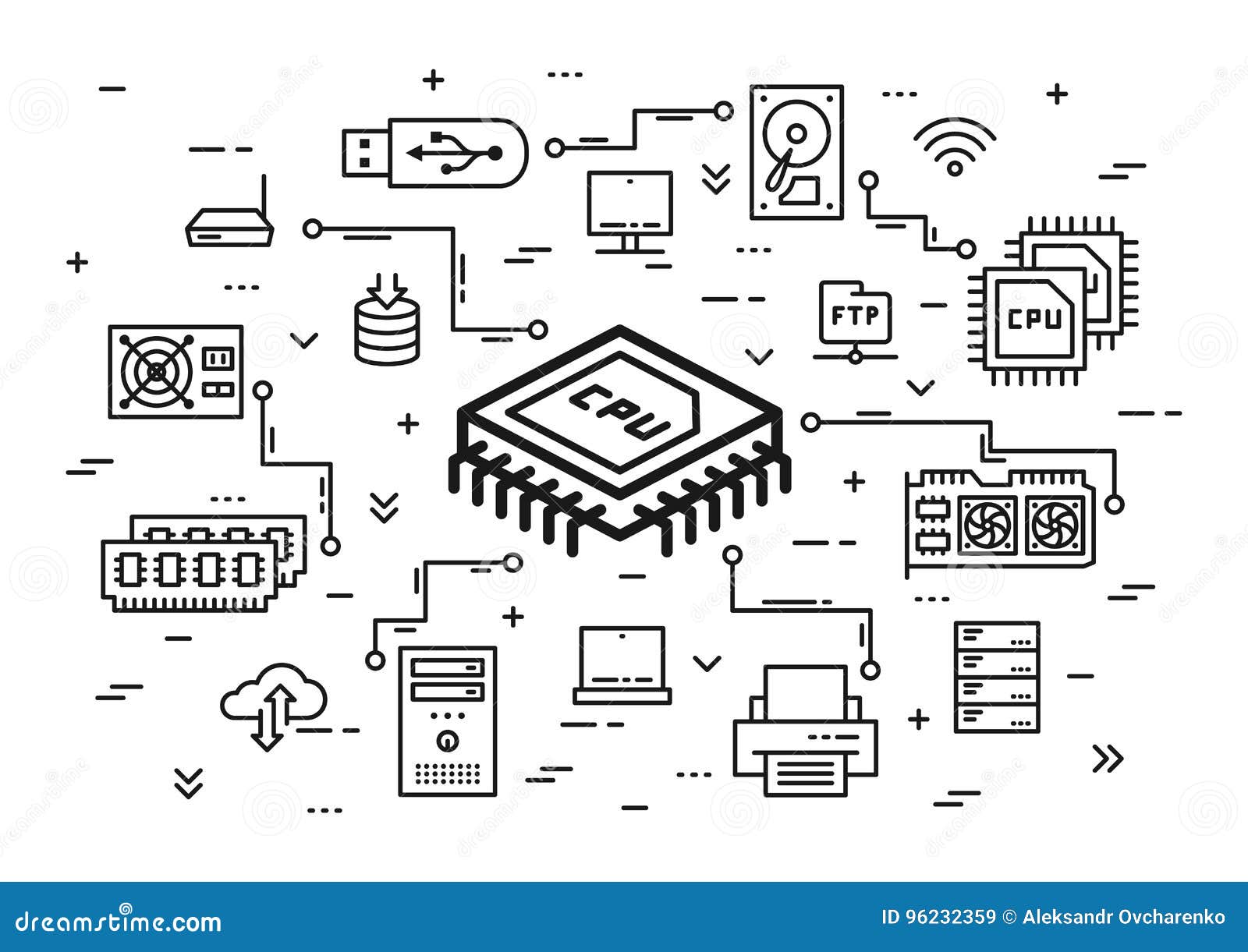 CPU Chip and Computer Components Vector Illustration Stock Vector ...