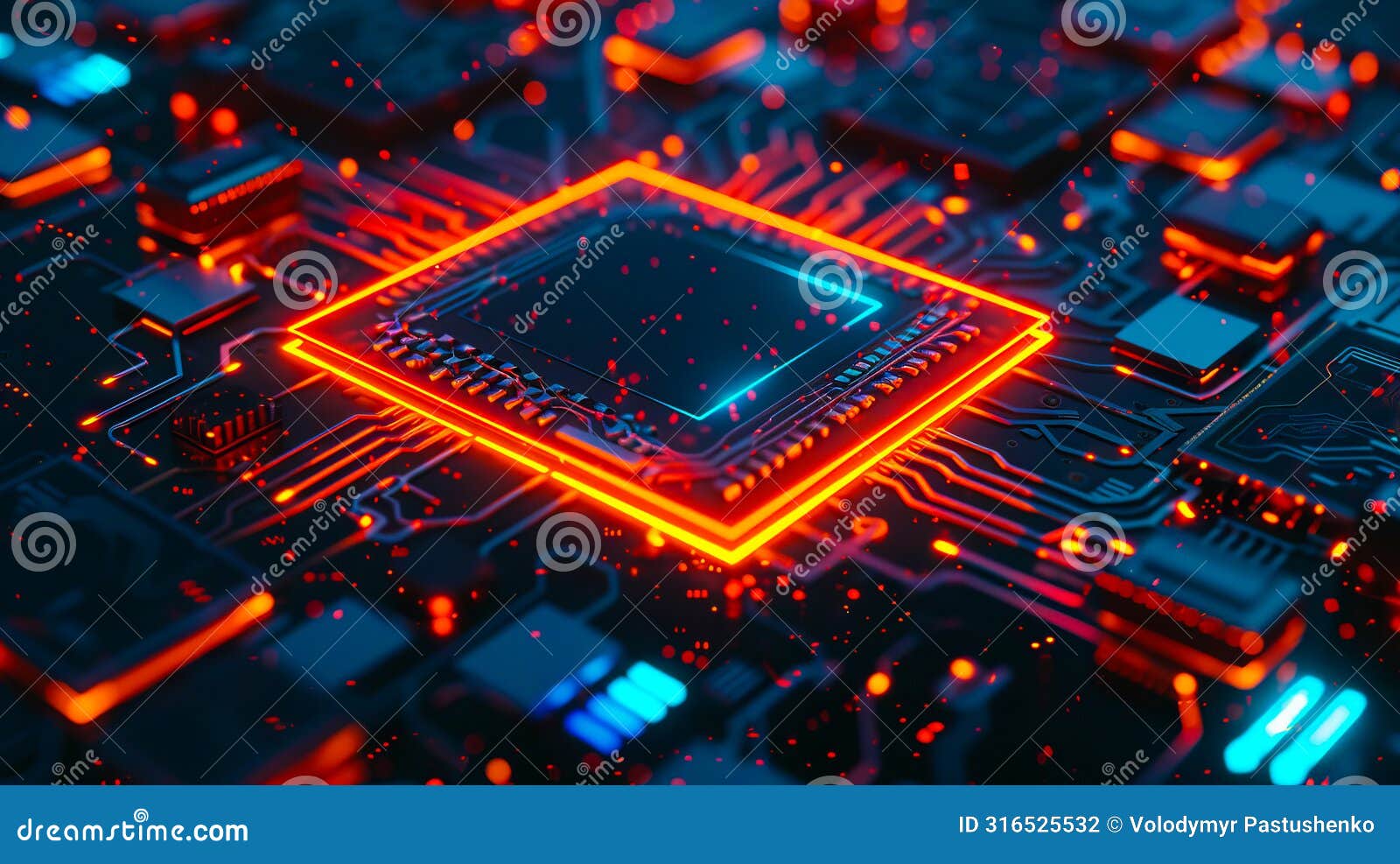 Cpu Chip with Glowing Lights Stock Photo - Image of glowing, passive ...