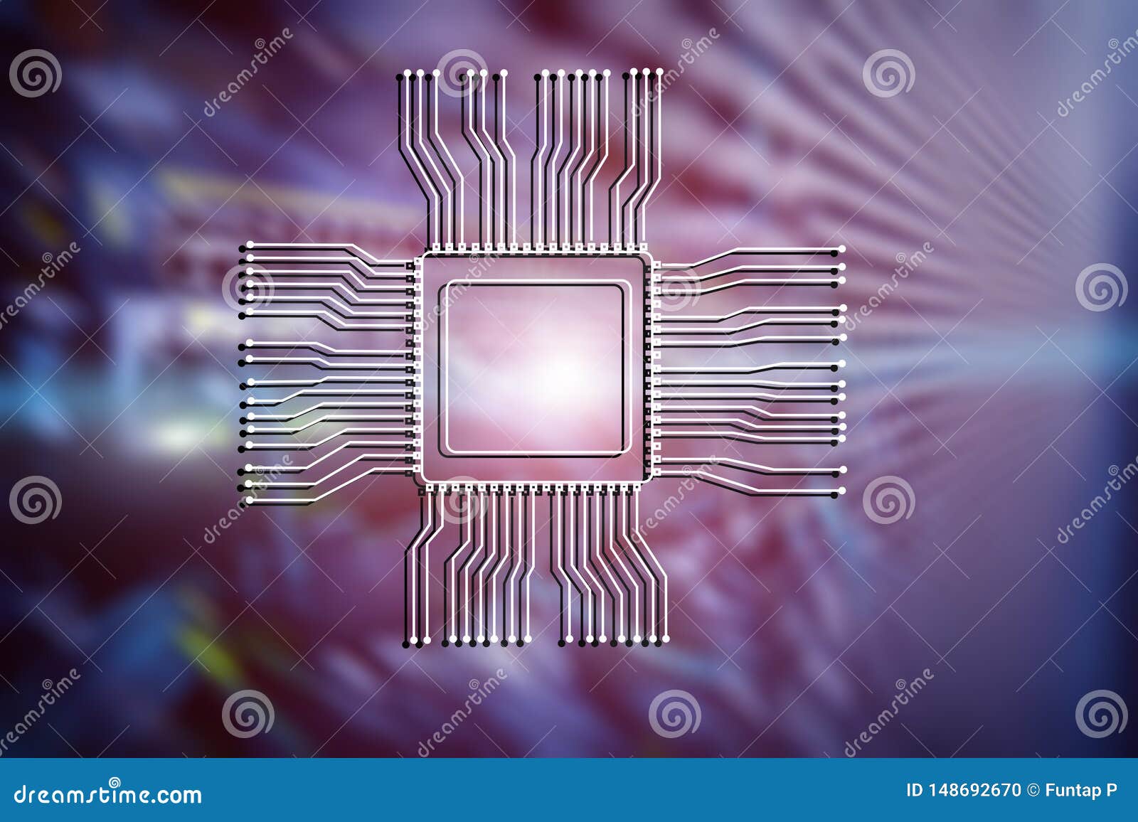 CPU Chip Logo on Blurred Abstract Server Room Background. Technology ...