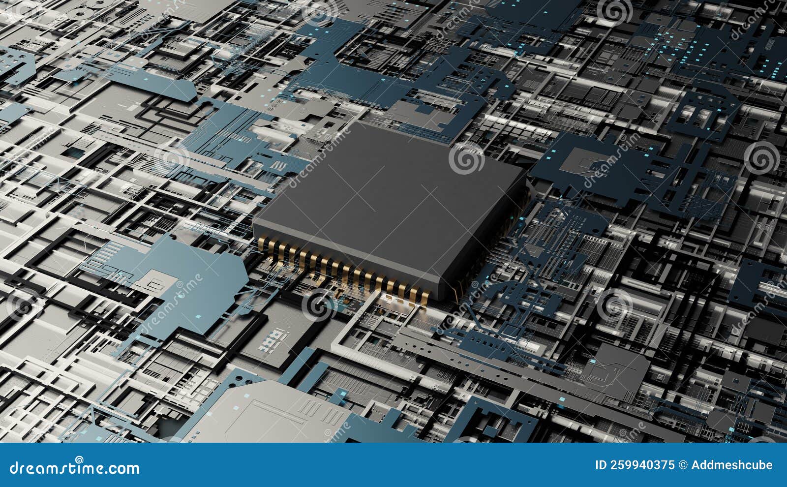 Cpu Chip on Mainboard Concept, 3d Rendering Stock Illustration ...