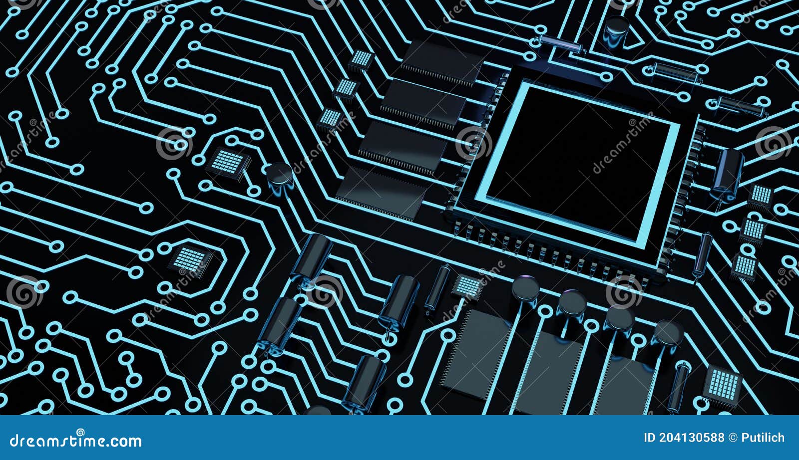 Cpu Chip On Motherboard Abstract 3d Render Of A Computer Processor