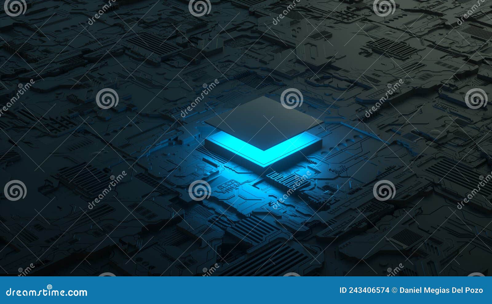 CPU Chip on Motherboard - Abstract 3D Render of a Processor Stock ...