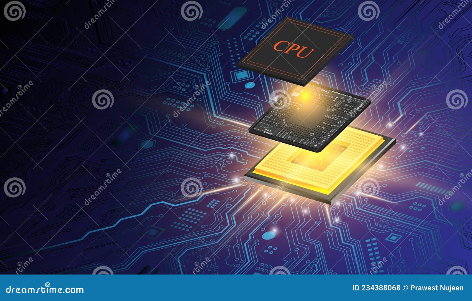 CPU Chip on Motherboard.Futuristic Microchip Processor. Stock Vector ...