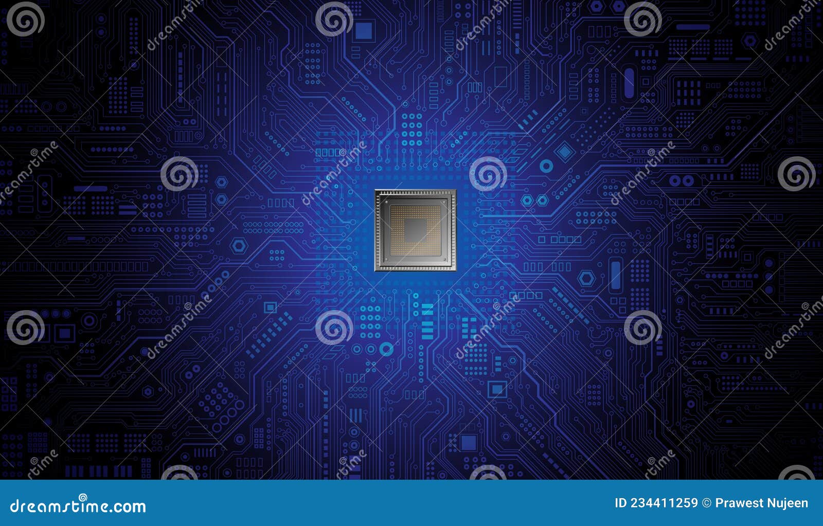 CPU Chip on Motherboard.Futuristic Microchip Processor. Stock Vector ...