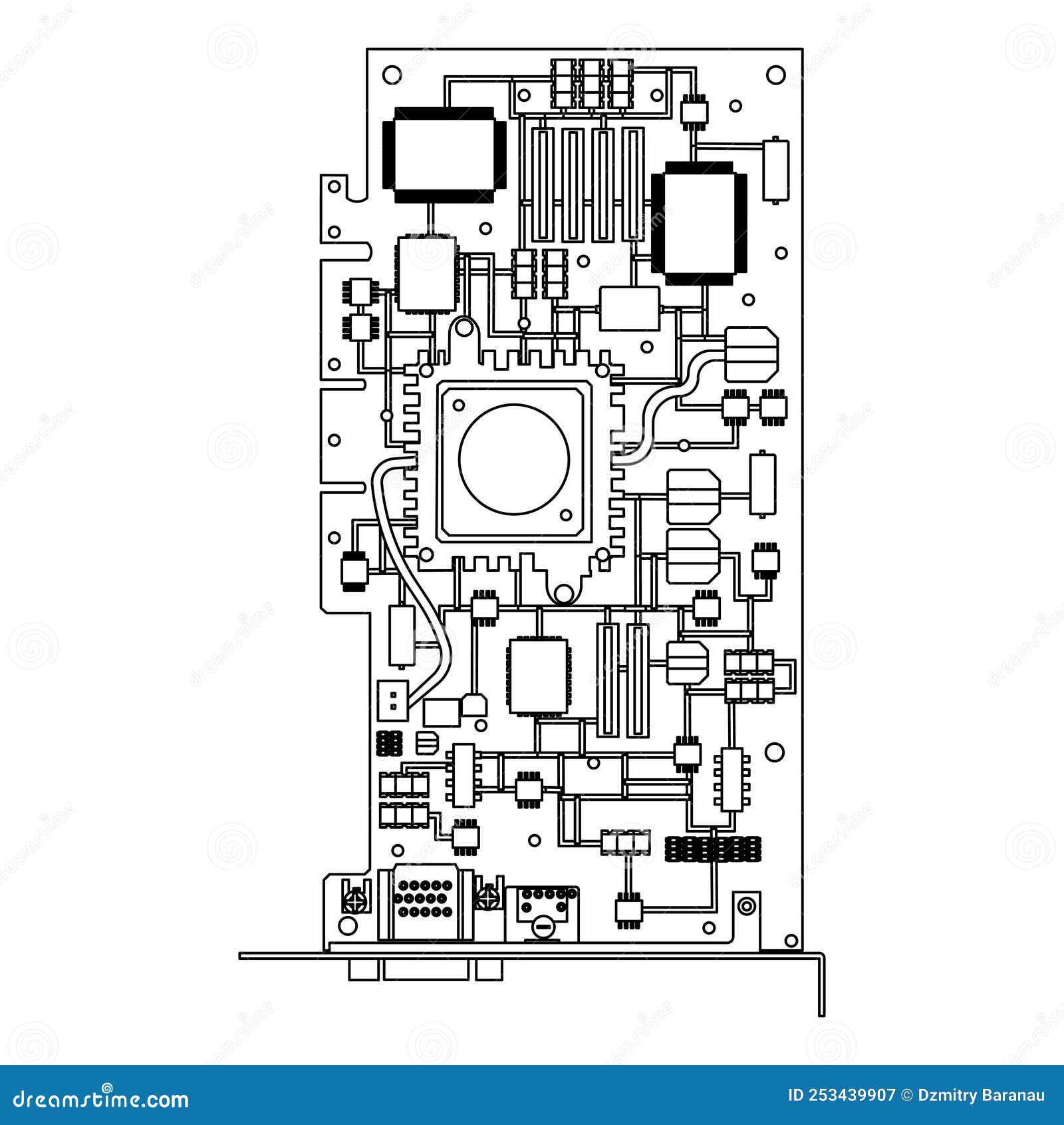 Cpu Chip Technology Vector Digital Electronic Outline. Computer ...